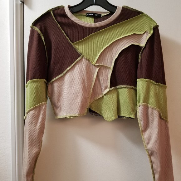 SHEIN | Tops | Assimetrical Long Sleeve Multi Color Crop Top | Poshmark